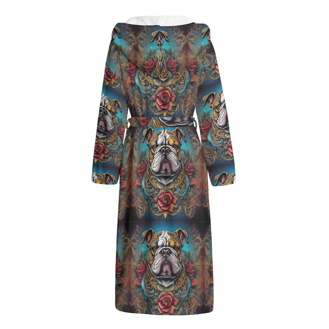 Graffiti Bulldog Dog Plush Robe, Hooded Bathrobe, Unisex Robe, Thick ...