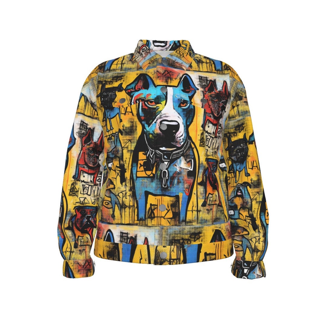 Crude Art Pit Bull Dog Cotton Jacket, Unisex Lightweight Jean Jacket ...