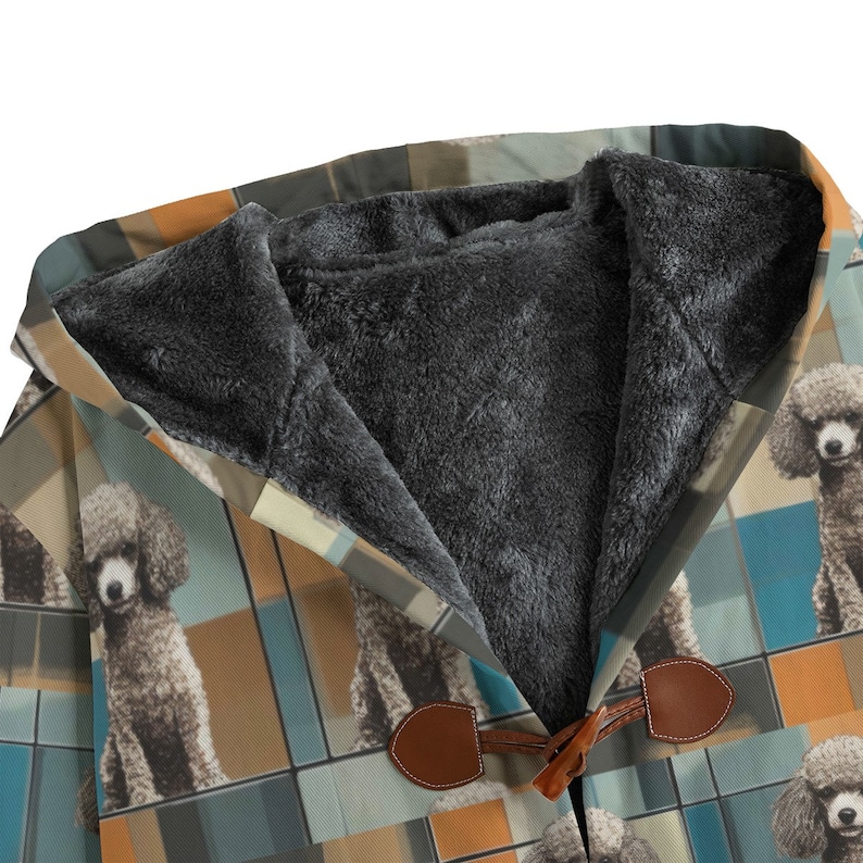 Mid Century Modern Poodle Dog Cotton Canvas Jacket, Hooded Coat, Faux ...