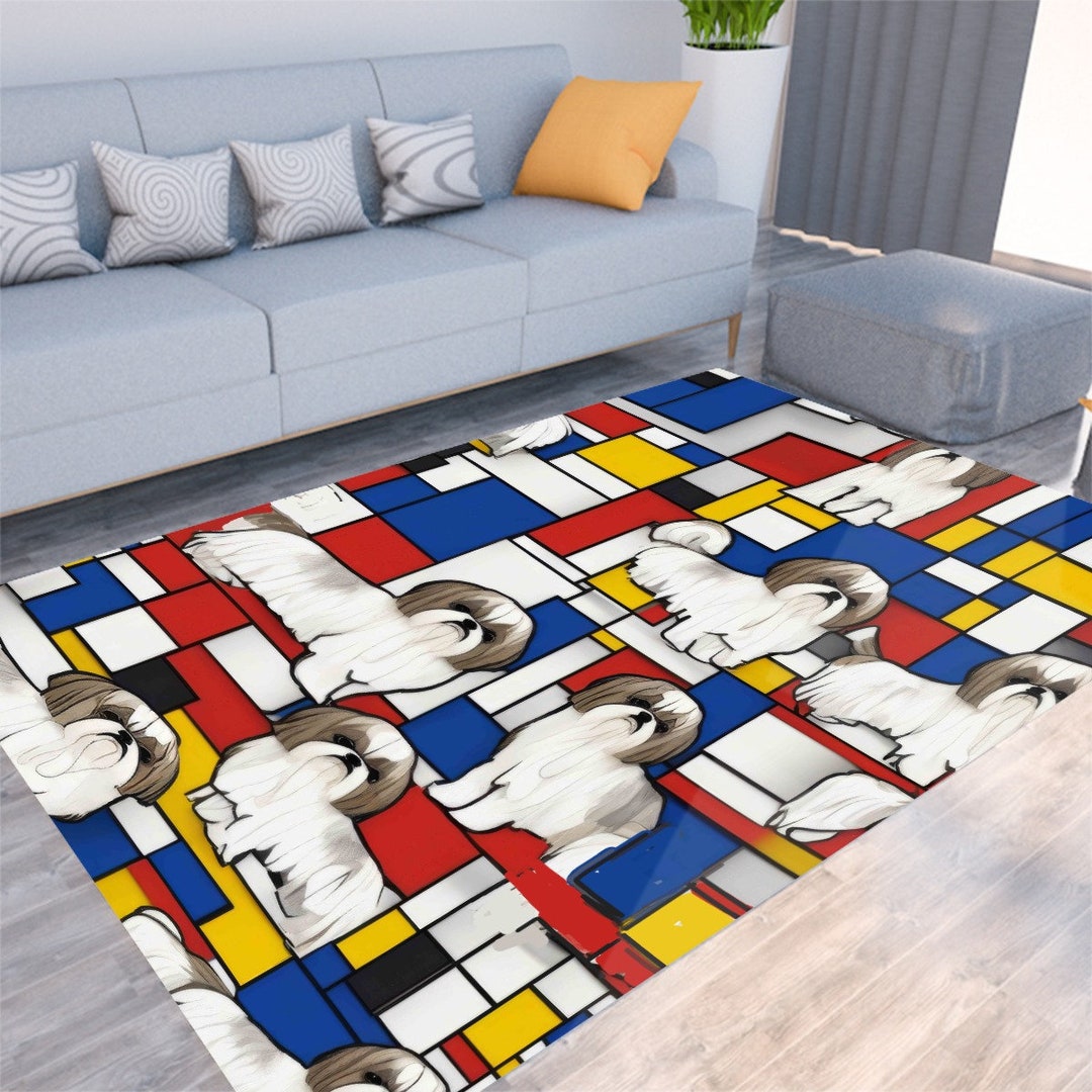 Shih Tzu Dog Mat, Mondrian Pet Rug, De Stijl Floor Covering, Non-slip ...