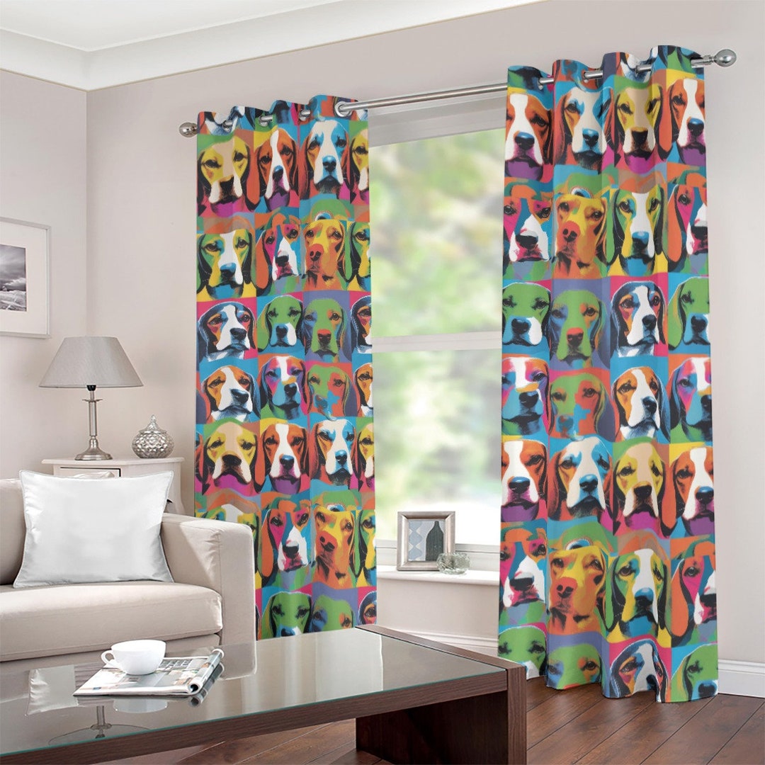 Modern Art Beagle Dog Blackout Grommet Curtains, 2 Panels, Pet Drapes ...
