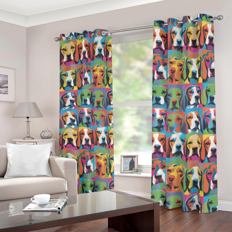 Modern Art Beagle Dog Blackout Grommet Curtains, 2 Panels, Pet Drapes ...