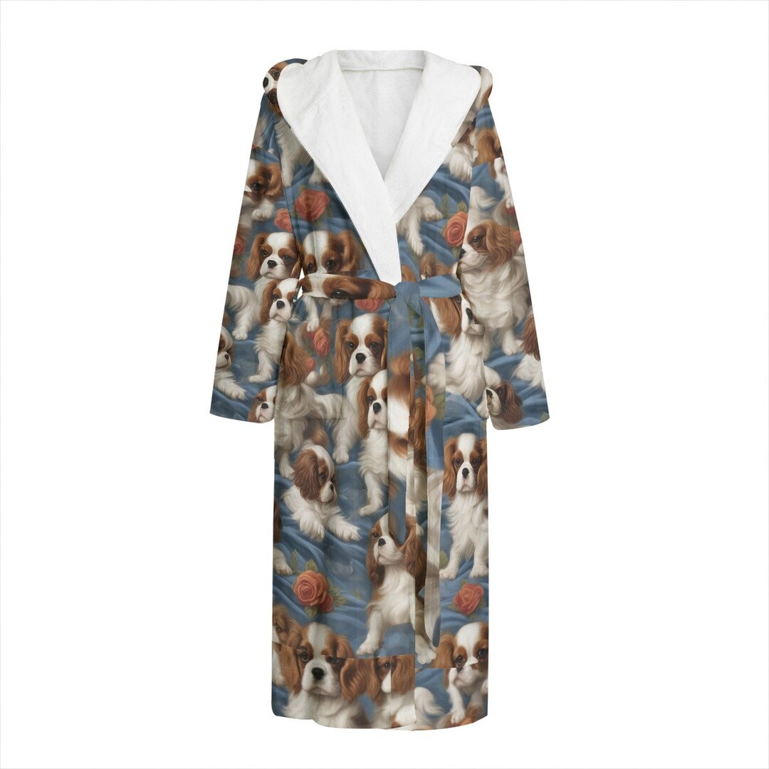 Cavalier King Charles Spaniel Dog Plush Robe, Hooded Bathrobe, Unisex ...