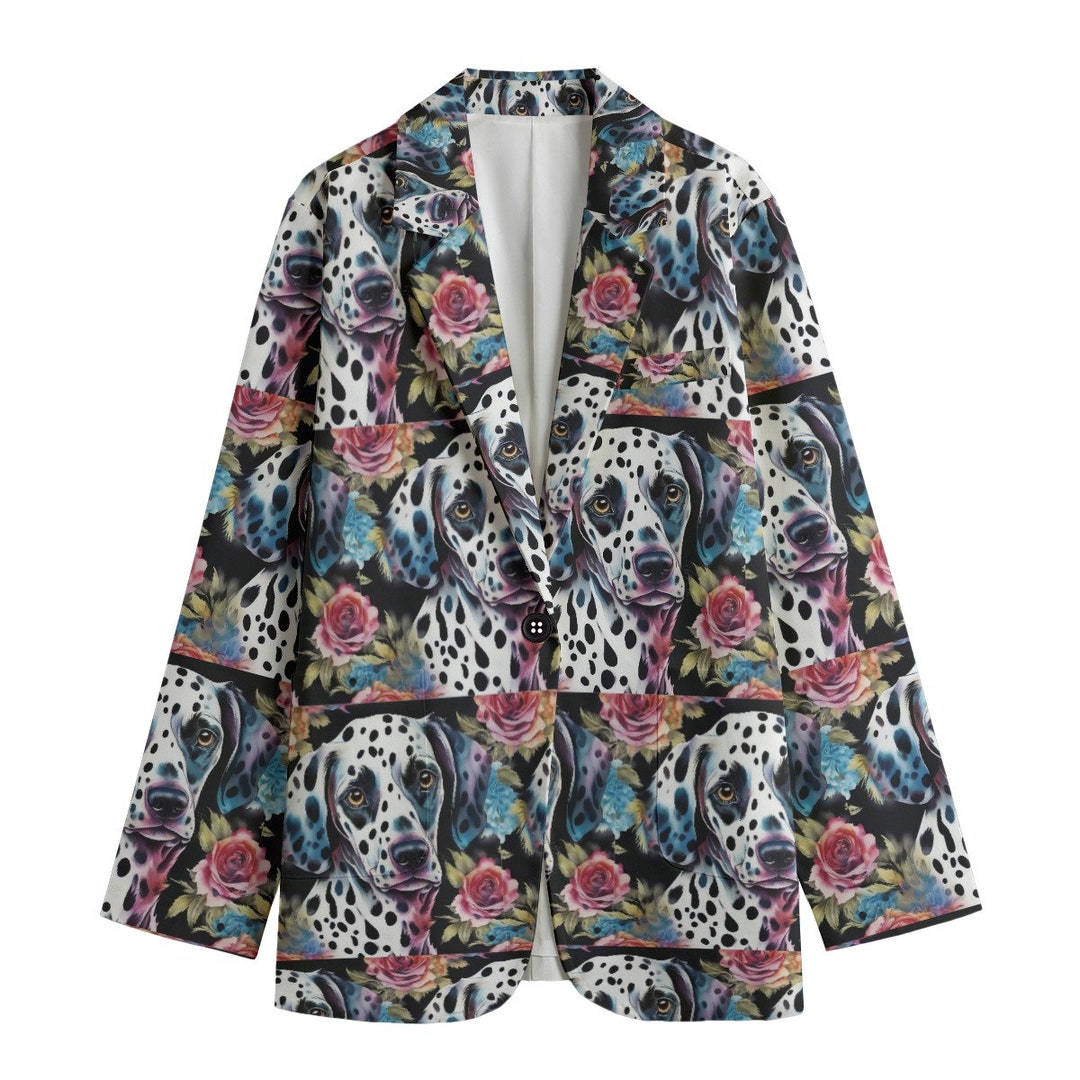 Victorian Dalmatian Floral Dog Blazer, Women's Cotton Blazer, Suit ...