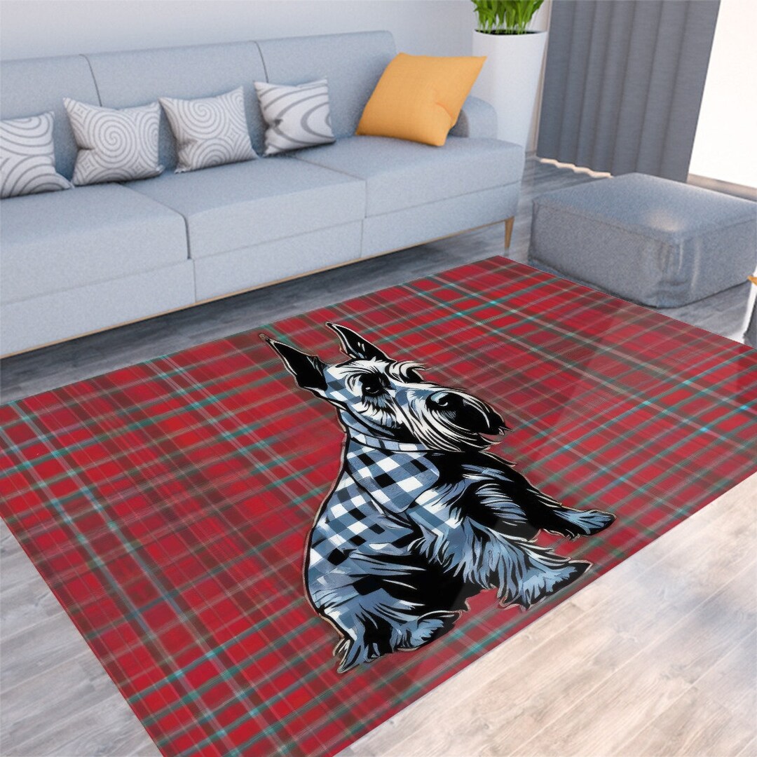 Tartan Plaid Dog Mat, Scottish Terrier Rug, Floor Covering, Non-slip ...
