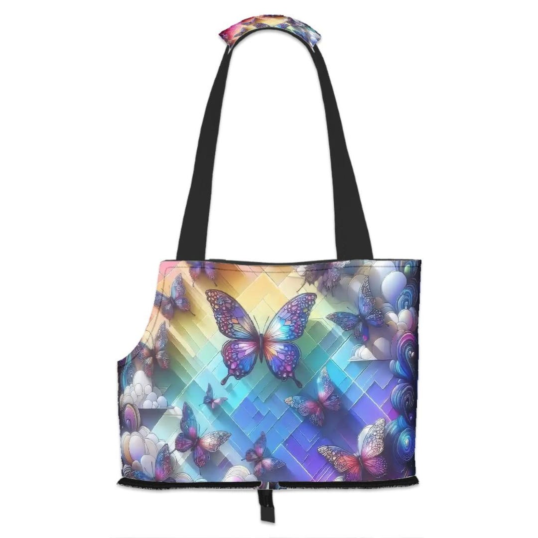 Psychedelic Butterfly Foldable Pet Carrier Tote Bag Portable Travel Pet ...