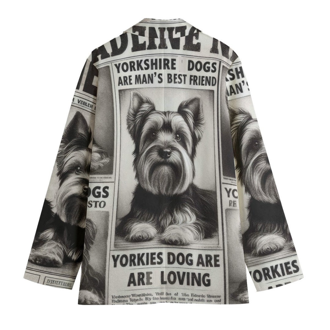 Newsprint Newspaper Yorkie Dog Blazer, Yorkshire Women's Cotton Blazer ...