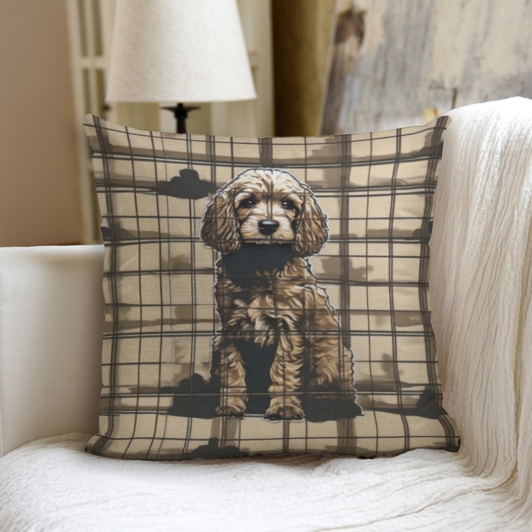 Cavadoodle Windowpane Plaid Dog Pillow, Gift for Dog Lover, Cavoodle ...