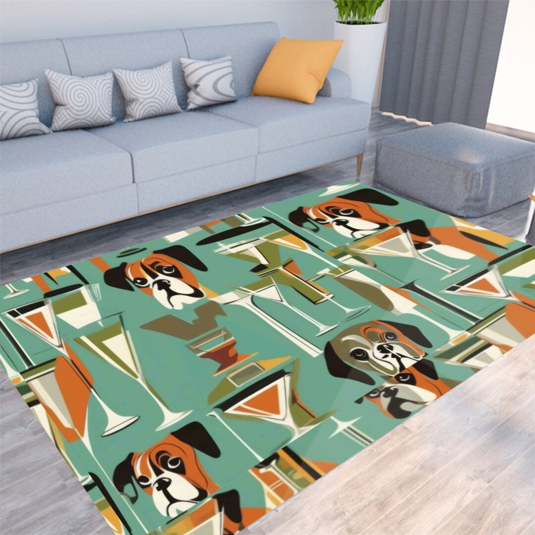 Martini Glasses Boxer Dog Mat, Pet Rug, Floral ,felt Floor Mat ,custom ...