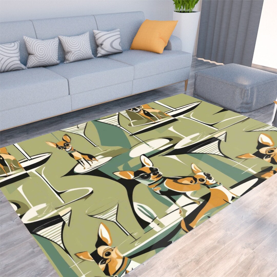Retro Martini Glasses, Chihuahua Dog Mat, Pet Rug, Floral ,felt Floor ...
