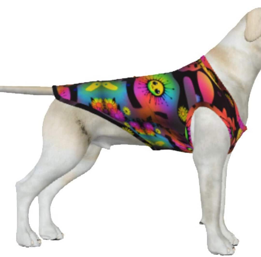 Neon Emoji Dog Shirt, Psychedelic Big Dog Tank Top, Large Doggy Outfit ...