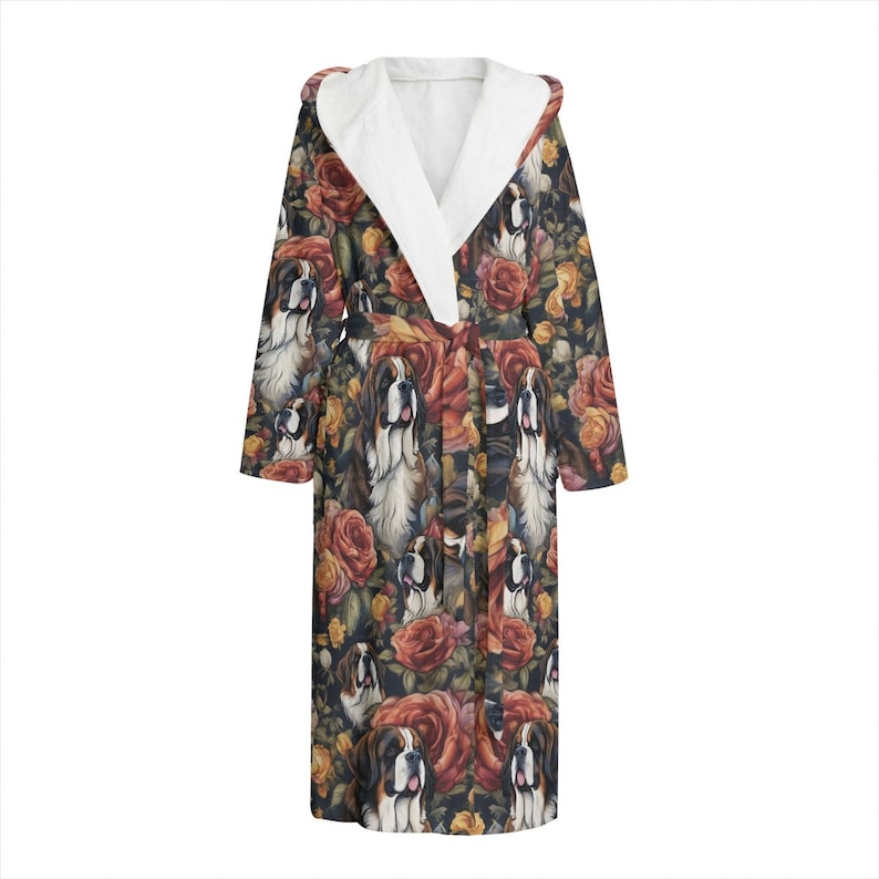 St. Bernard Cottagecore Dog Plush Robe, Hooded Bathrobe, Unisex Robe ...