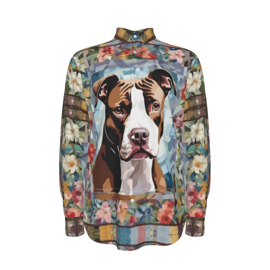 Pit Bull Plaid Quilt Dog Mens Cotton Long Sleeve Button up Dress Shirt ...