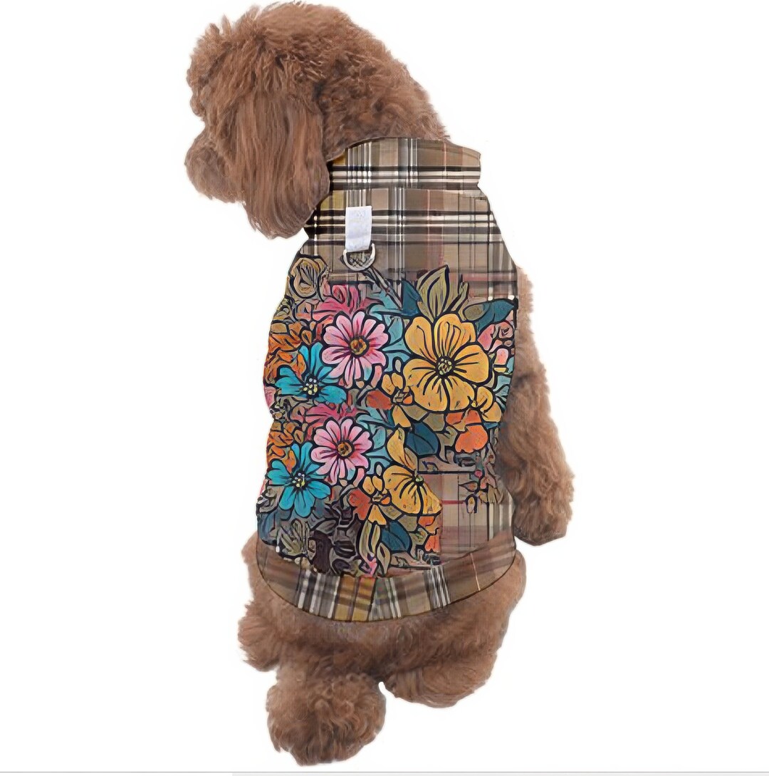 Nova Check Flower Plaid Dog Sweater, Floral Puppy Shirt, Outfit for Pet ...
