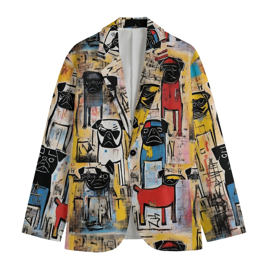 Graffiti Pug Street Art Dog Blazer, Men's Cotton Blazer, Sport Coat ...