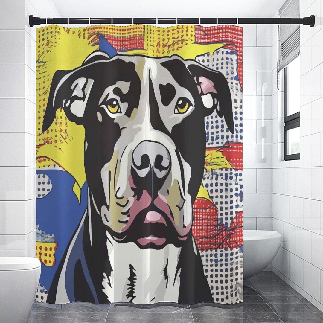 Pitbull Dog Shower Curtain, Pit Bull, Pop Art Comic, Cartoon, Custom ...