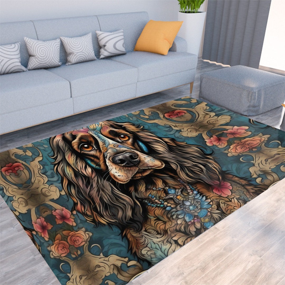 Tattoo Cocker Spaniel, Dog Mat, Pet Rug, Floral ,felt Floor Mat ,custom ...