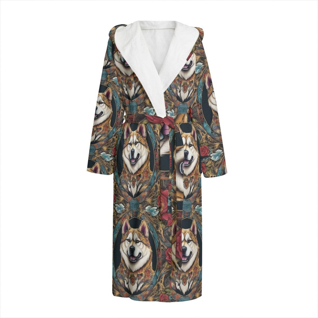 Akita Baroque Dog Plush Robe, Hooded Bathrobe, Unisex Robe, Thick ...