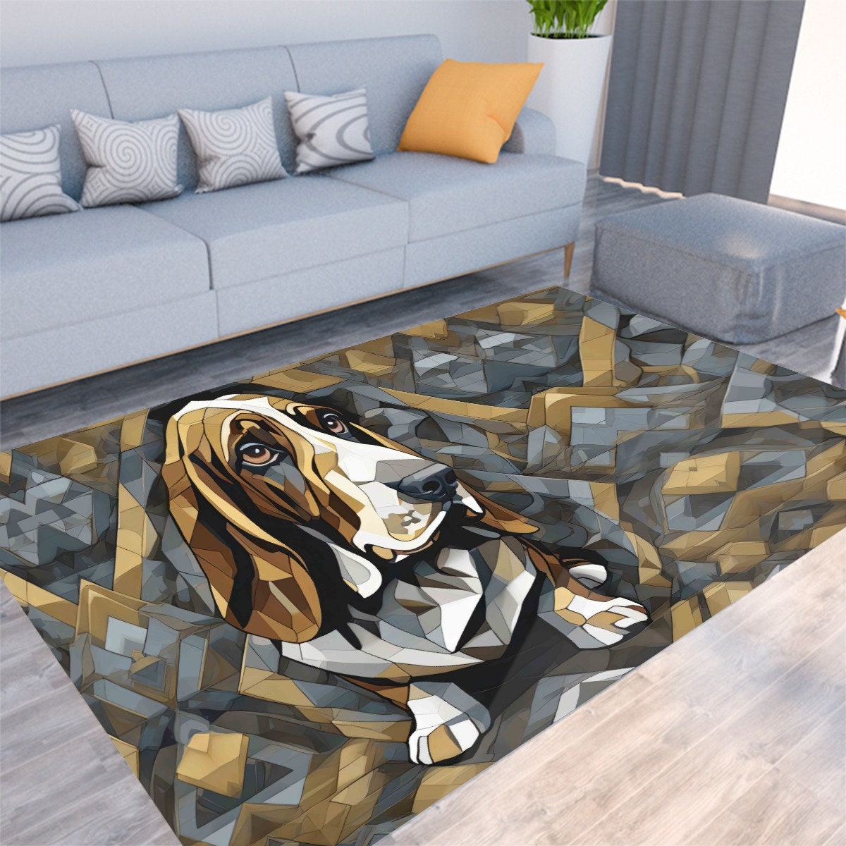 Basset Hound Rug MC Escher Felt Floor Mat Dog Custom Breed, Dog Home ...