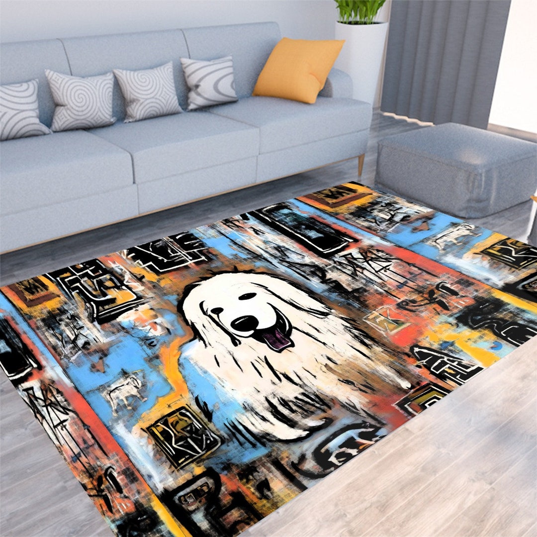 Great White Pyrenees Crude Art Graffiti Dog Mat, Pet Rug, Floor ...