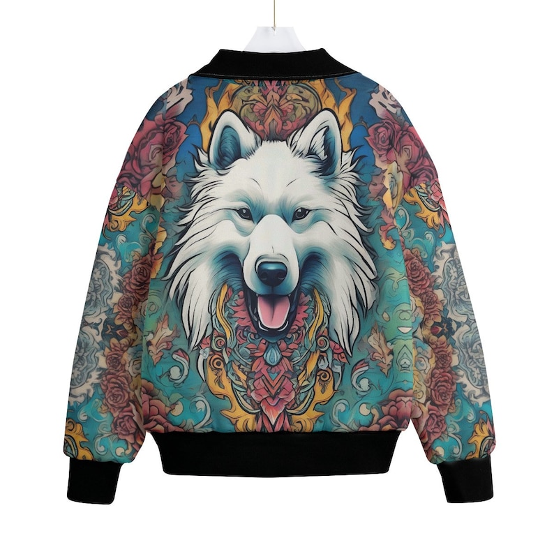 Samoyed Tattoo Dog Bomber Jacket, Custom Dog Coat Custom Breed,floral ...