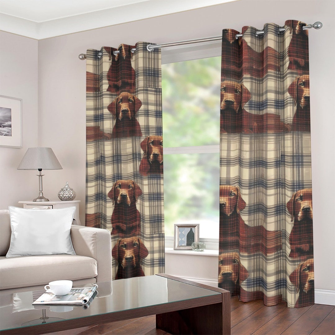 Windowpane Plaid Curtains, Labrador Retriever Dog, Blackout Grommet ...