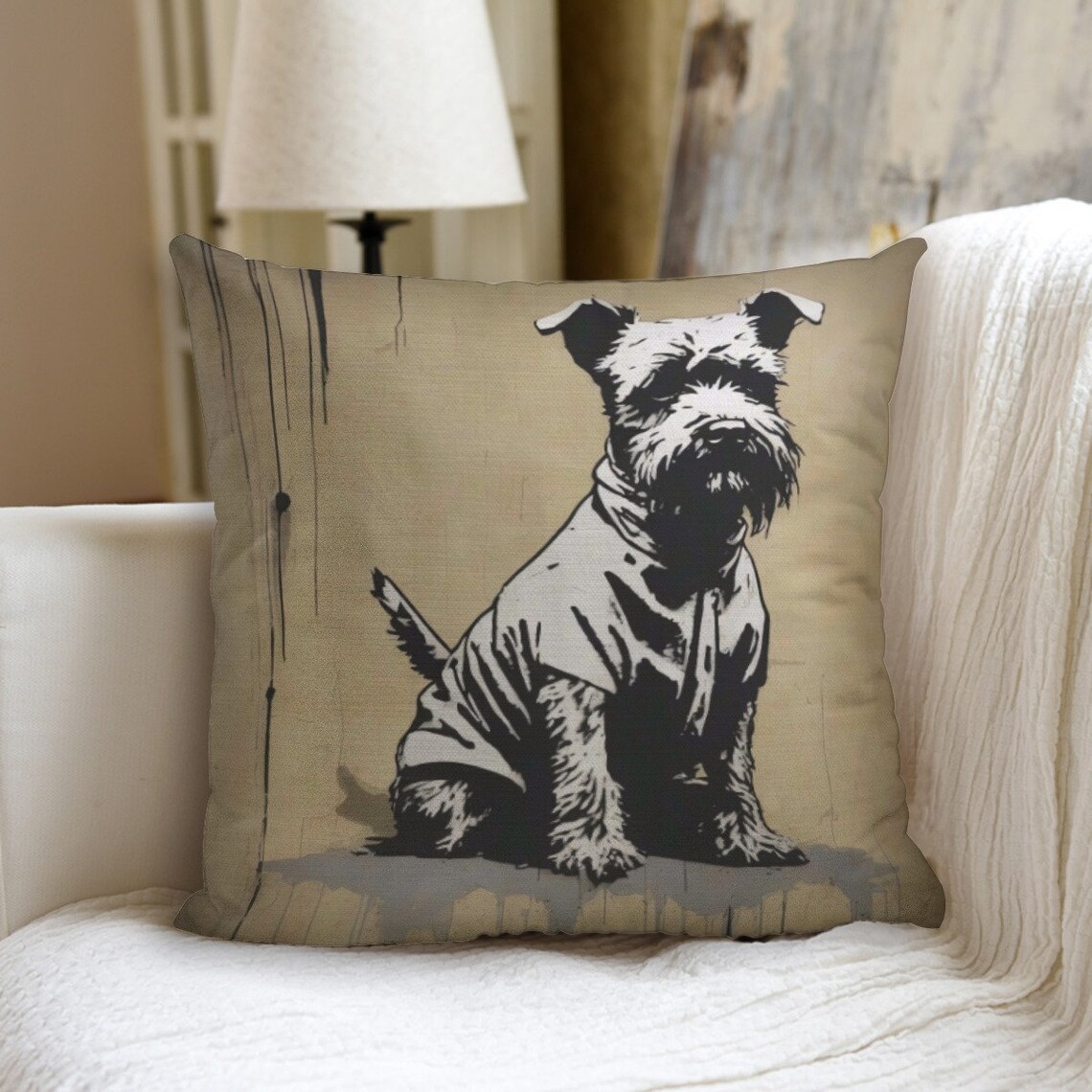 Miniature Schnauzer Graffiti Dog Pillow, Gift for Dog Lover, Home Decor ...
