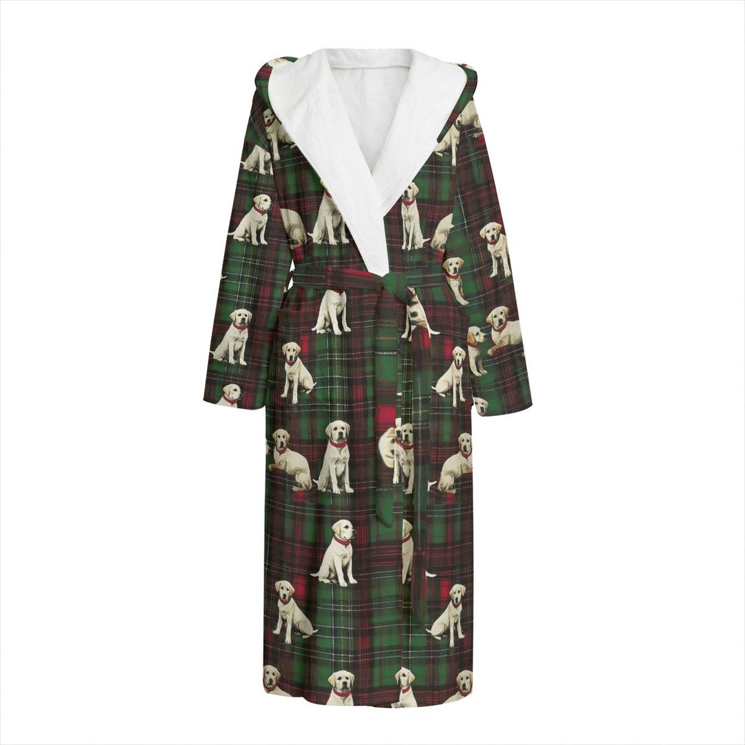 Tartan Plaid Dog Plush Robe, Labrador Retriever Hooded Bathrobe, Unisex ...