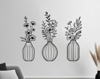 Spring Flower Metal Wall Art, Minimalist Flower Wall Art, Living Room ...