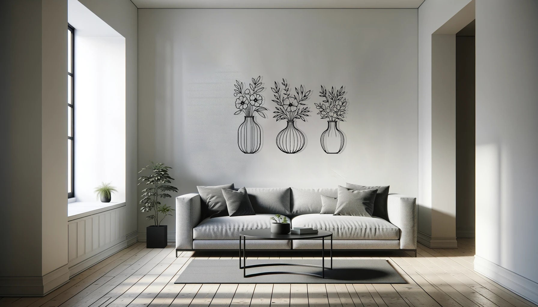 Spring Flower Metal Wall Art, Minimalist Flower Wall Art, Living Room ...