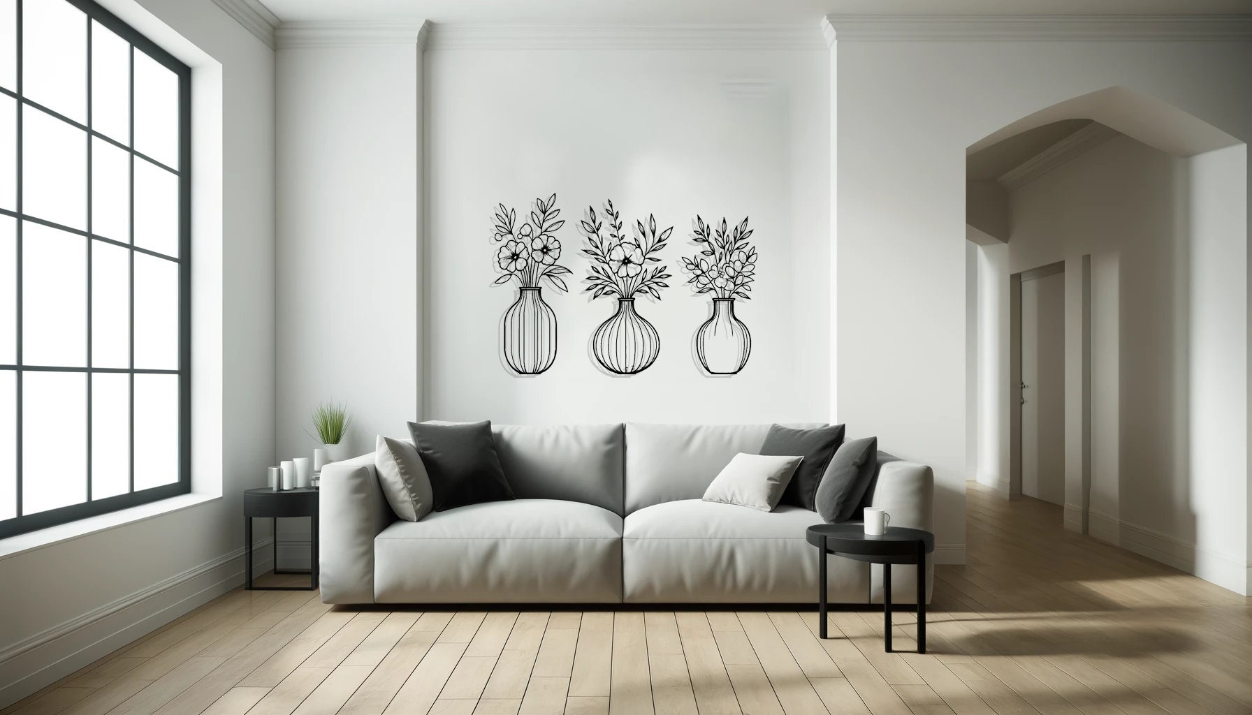 Spring Flower Metal Wall Art, Minimalist Flower Wall Art, Living Room ...