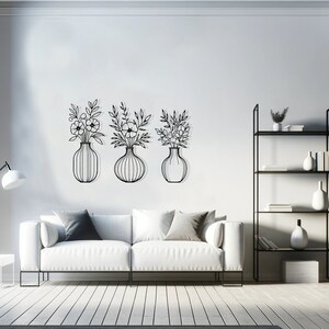Spring Flower Metal Wall Art, Minimalist Flower Wall Art, Living Room ...