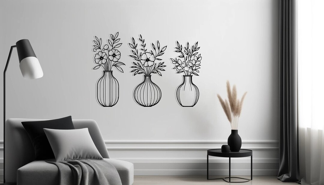 Spring Flower Metal Wall Art, Minimalist Flower Wall Art, Living Room ...