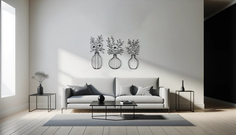 Spring Flower Metal Wall Art, Minimalist Flower Wall Art, Living Room ...