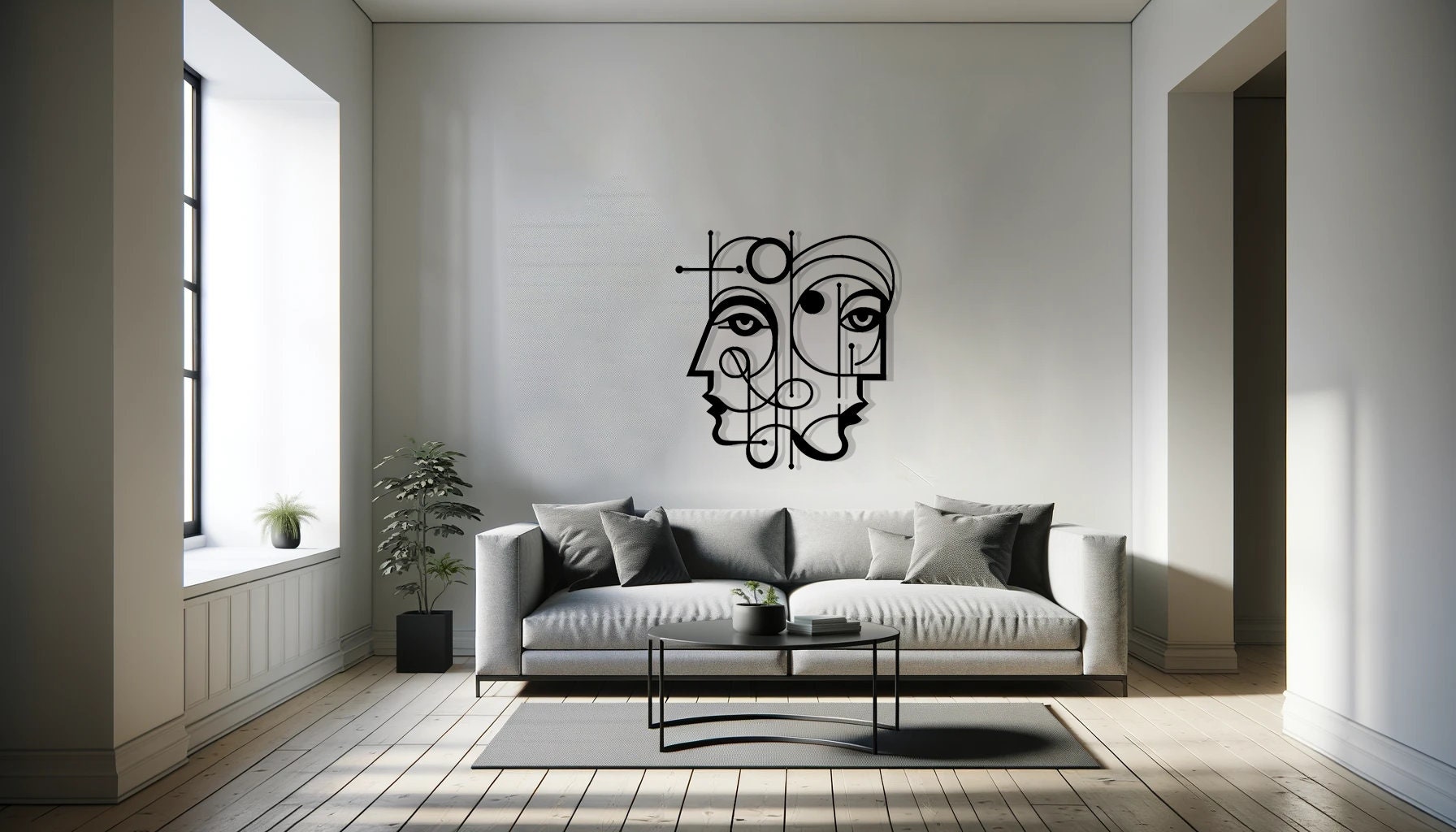 Abstract Faces Metal Wall Art, Faces Line Metal Wall Art, Modern ...