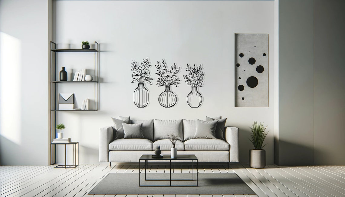 Spring Flower Metal Wall Art, Minimalist Flower Wall Art, Living Room ...
