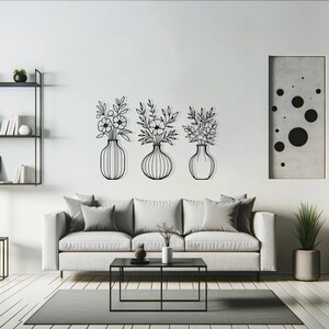 Spring Flower Metal Wall Art, Minimalist Flower Wall Art, Living Room ...