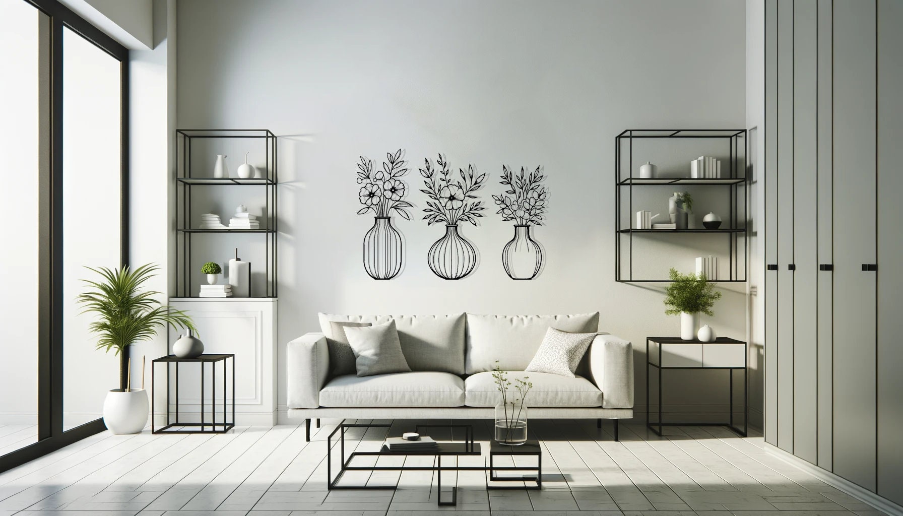 Spring Flower Metal Wall Art, Minimalist Flower Wall Art, Living Room ...