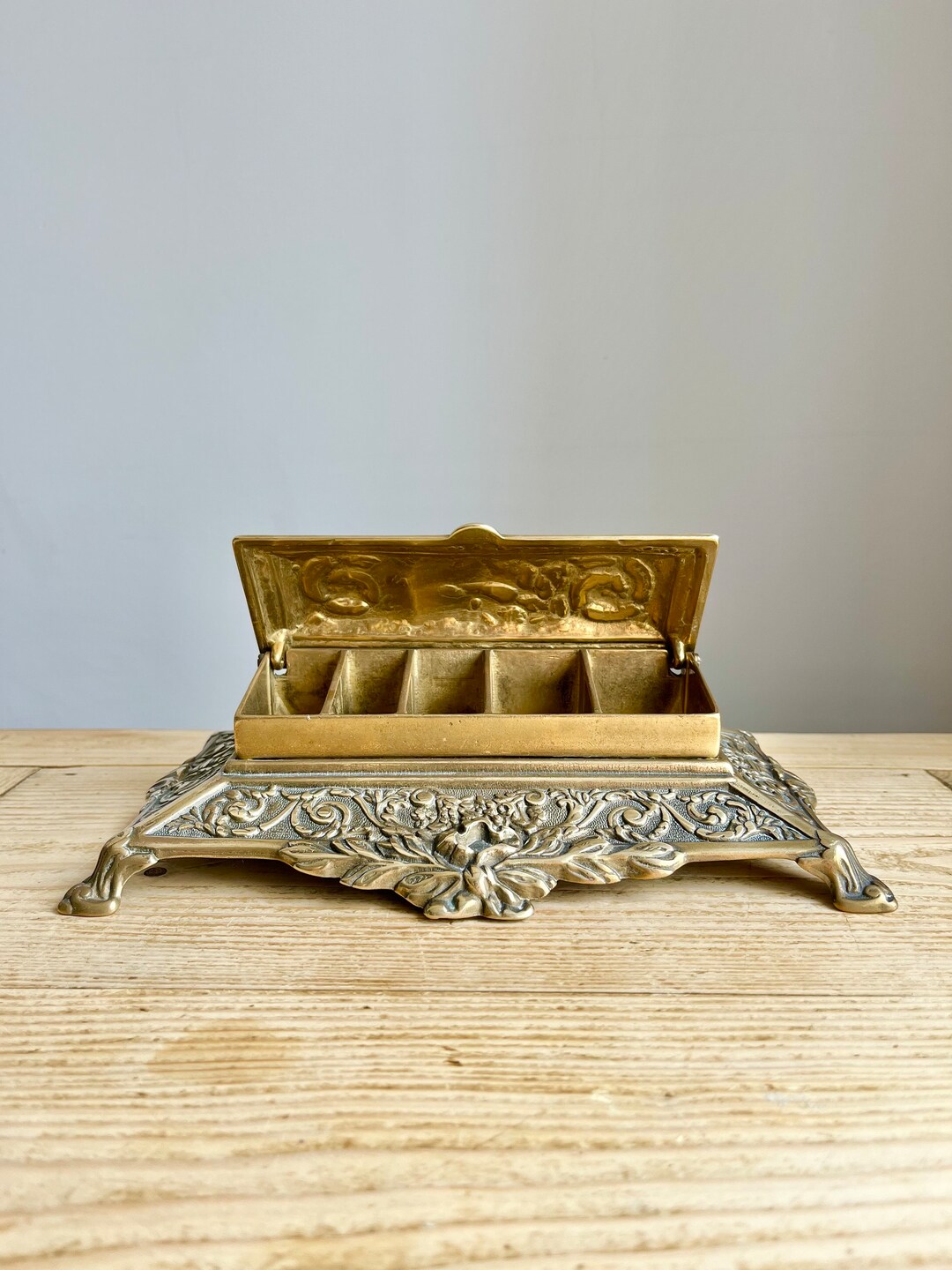 Antique Solid Brass Stamp Box - Desk Organiser - Etsy UK