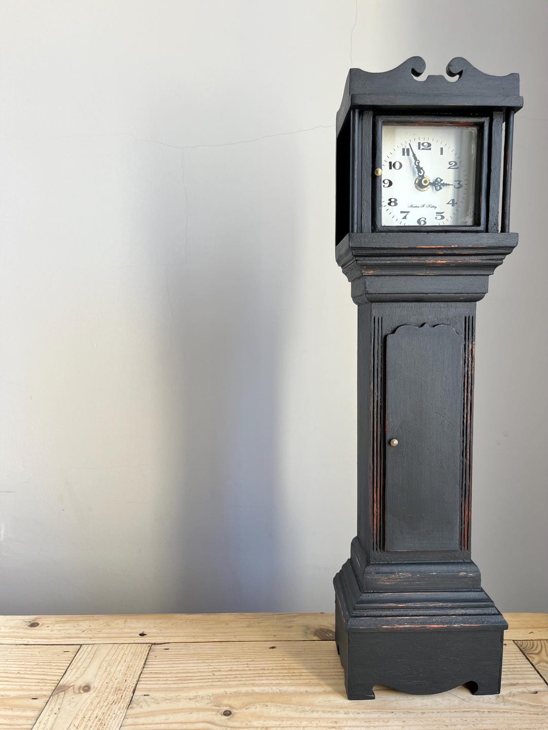 Vintage 1994 Small Grandfather Clock Black - Handmade, Battery Operated ...