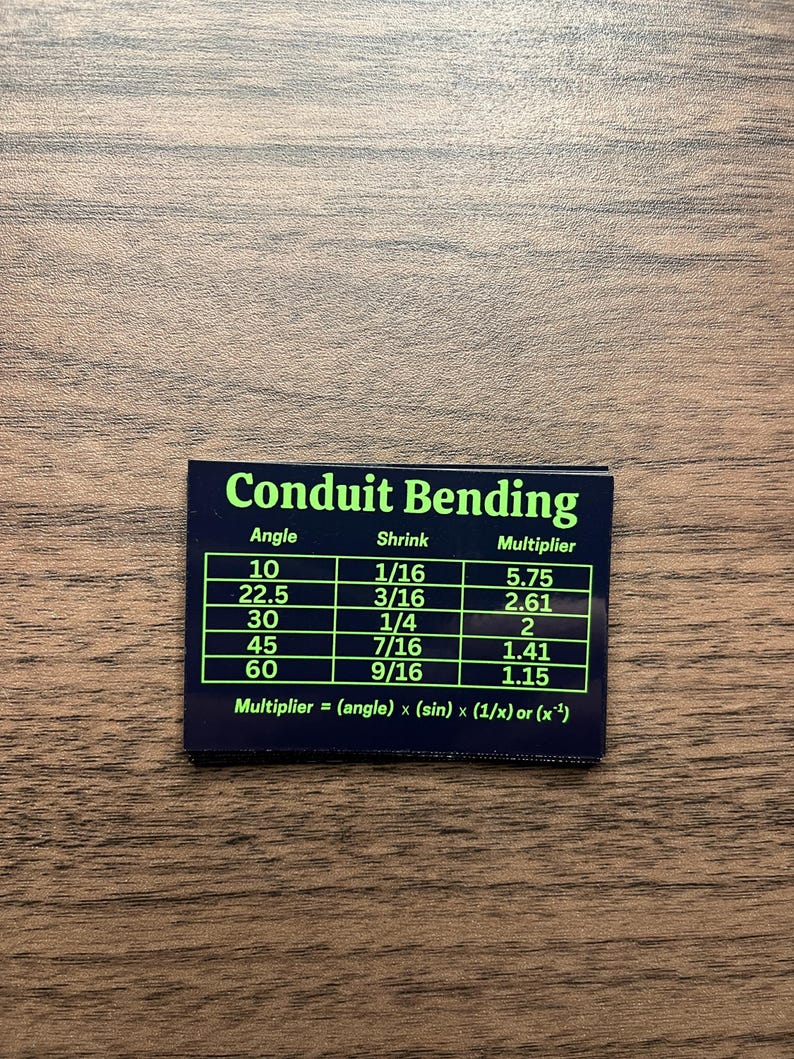 Conduit Bending Multiplier Stickers, Electrician Cheat Sheet (3pcs) - Etsy