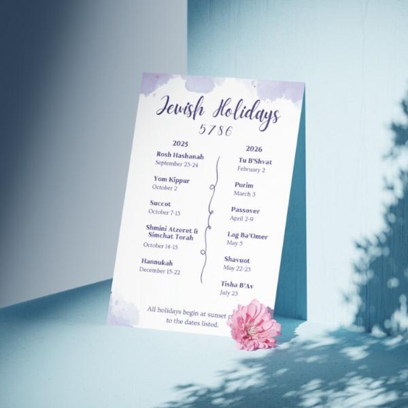 5786 Jewish Holiday Calendar: Printable Hebrew Year 2025-2026 (digital ...