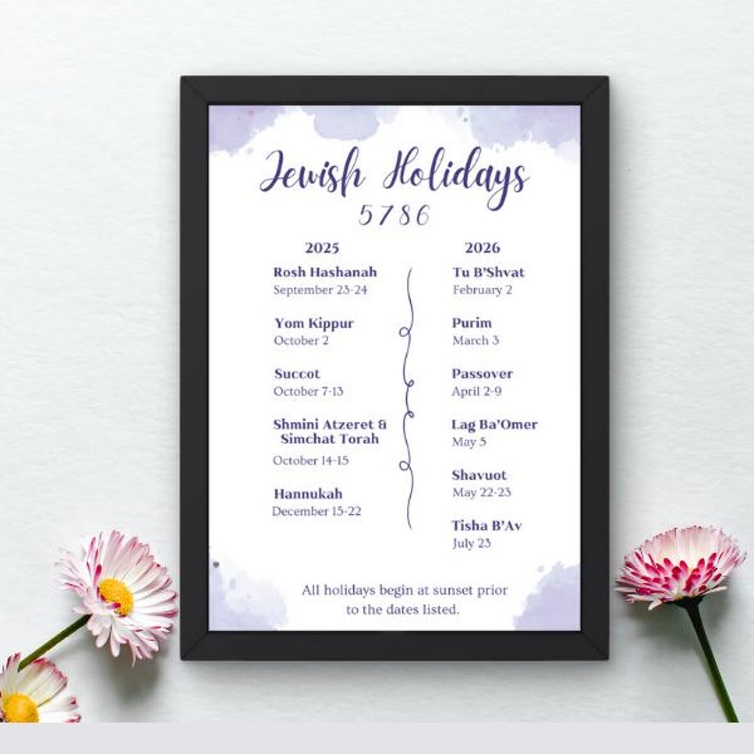 5786 Jewish Holiday Calendar: Printable Hebrew Year 2025-2026 (digital ...