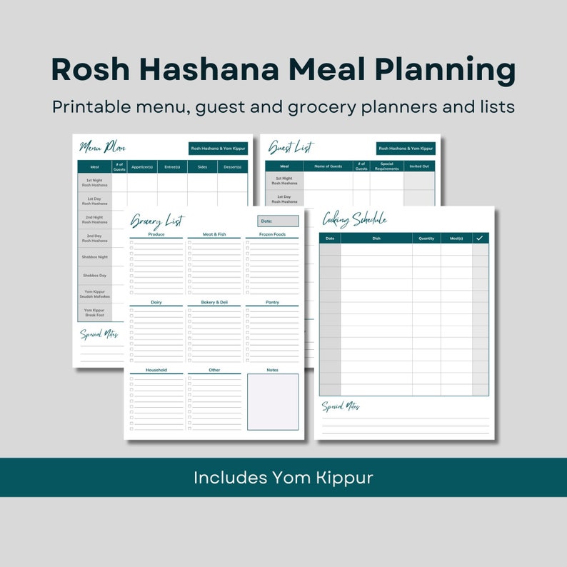 Rosh Hashana and Yom Kippur 2024 Printable Planners for the High ...