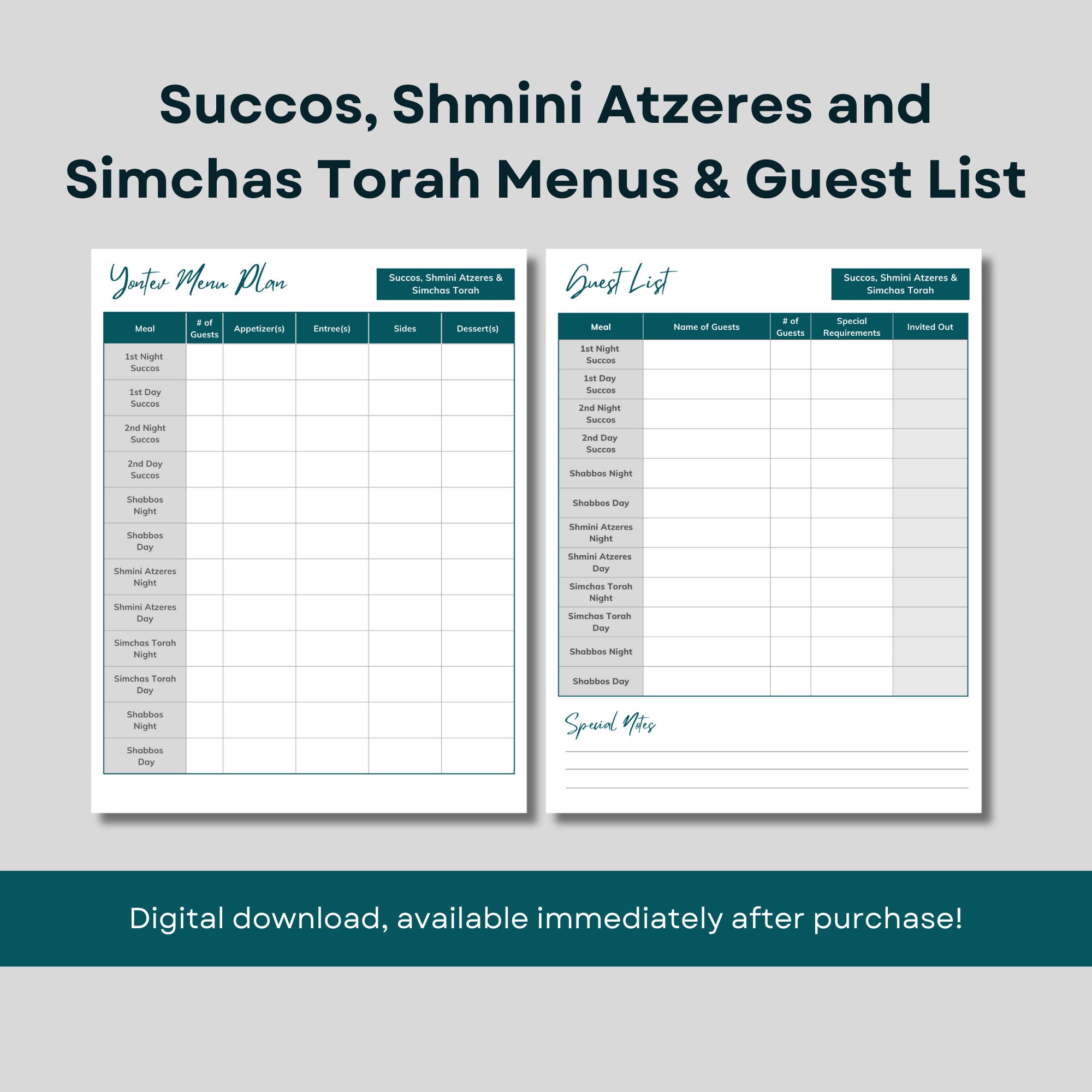 Yom Tov 2024 Printable Planners for the High Holidays - Succos, Rosh ...