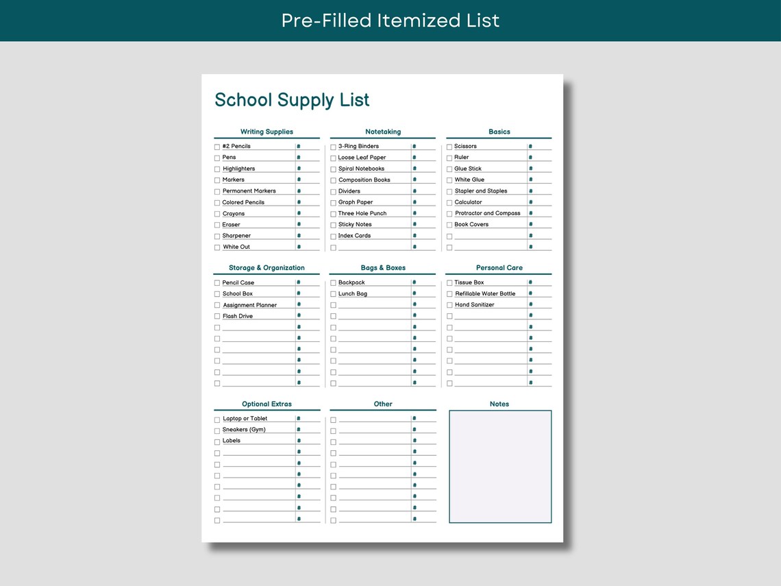 Printable School Supply List: Customizable Back to School Checklists ...