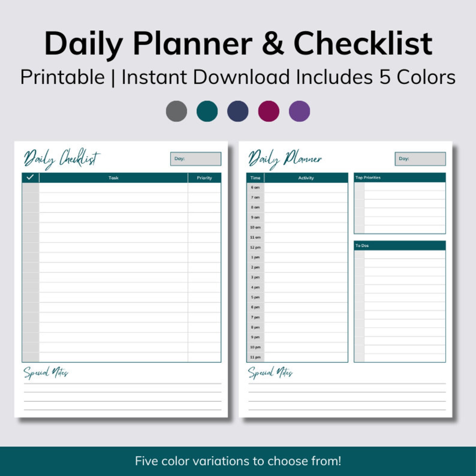 Daily Planner Printable | Daily Schedule at a Glance | Daily Calendar ...