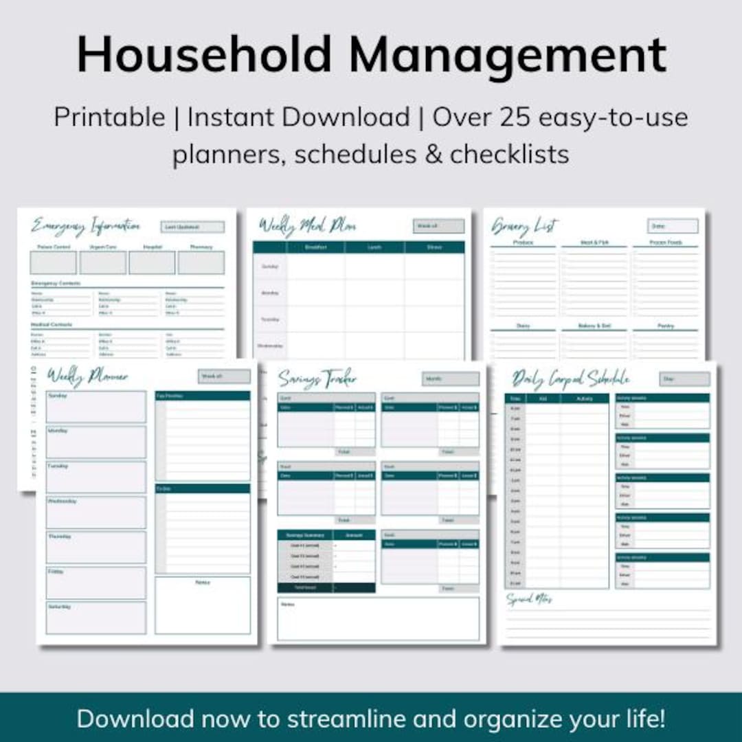 Household Management Binder - Printable Planners With Instant Digital ...