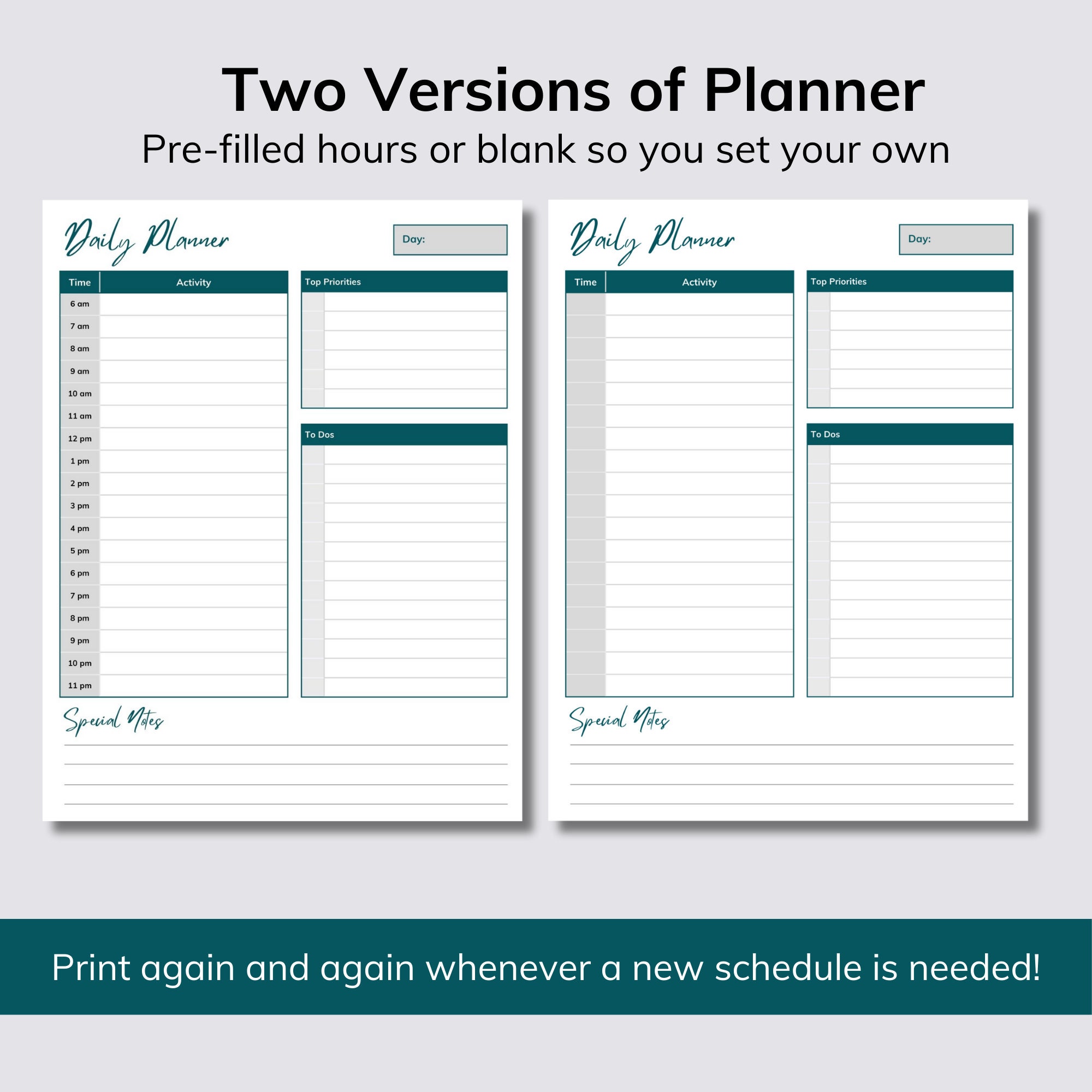 Daily Planner Printable | Daily Schedule at a Glance | Daily Calendar ...