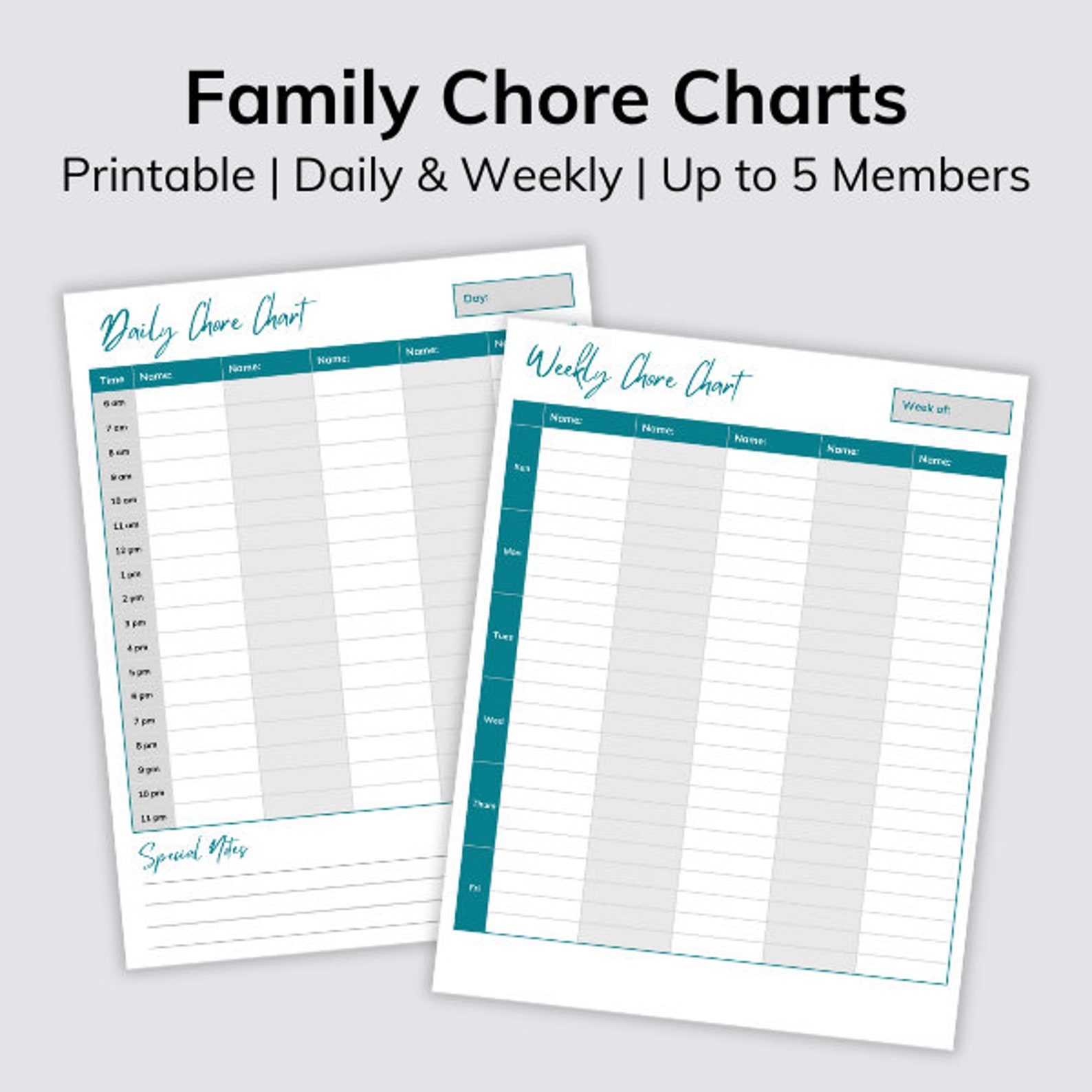 Printable Family Chore Chart, Family Chore Planner Template, Weekly and ...